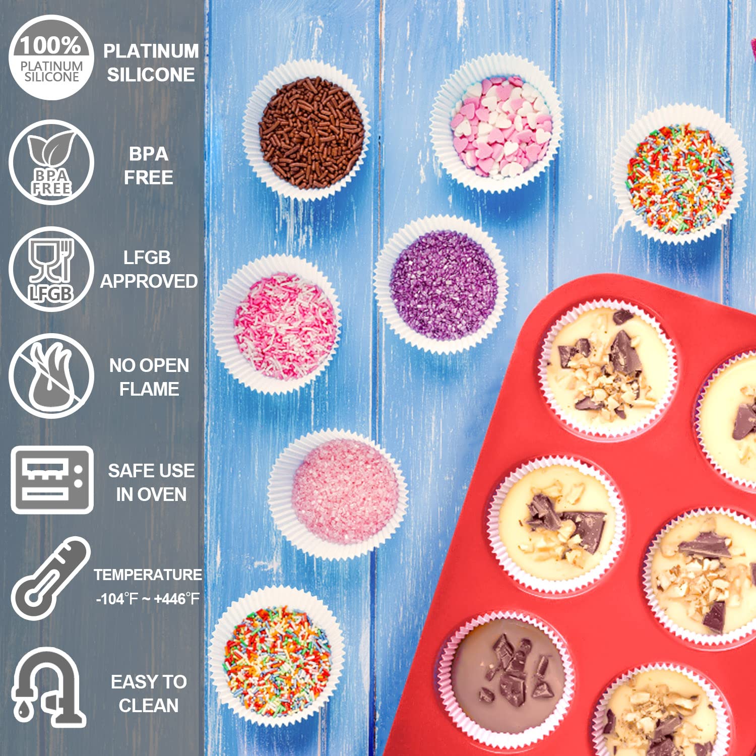 Anaeat Silicone Muffin Pan - 6 Cups Non-Stick Cupcake Molds, Food Grade Silicone Baking Tray for Making Egg Muffin, Cupcake, Quiches, Tart and Desserts, Reusable Muffin Tin Just Pop Out (2 Pack)