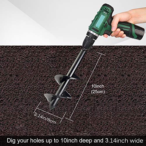 Auger Drill Bit 3" X 10" Flower Bulb Auger Rust Earth Auger Bit Auger Spiral Drill Bit for Planting Bedding Bulbs Seedlings Post or Umbrella Hole Digger for Hex Drive Drill Garden Grass Plug Plant