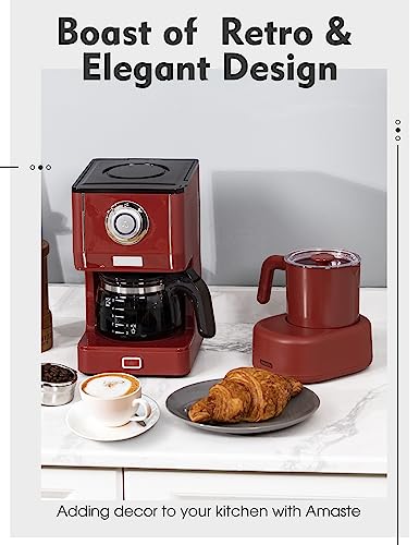 Amaste Coffee Maker, 25 Oz Drip Coffee Machine with Glass Coffee Pot, Retro Style Coffee Maker with Reusable Coffee Filter & Three Brewing Modes, 30minute-Warm-Keeping