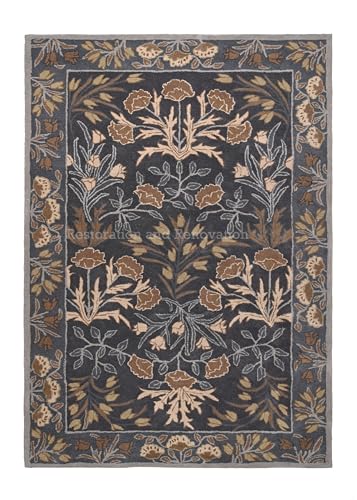 Restoration and Renovation Handmade Floral Adeline Beige/Blue Tulips Traditional Crafted Wool Area Rug for Living Room Bedroom and Kitchen (Blue, 4X6 FT)