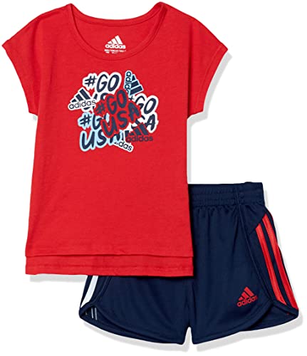 adidas Girls' Baby 2 Piece Graphic Tee & Mesh Short Set, Vivid Red, 24 Months