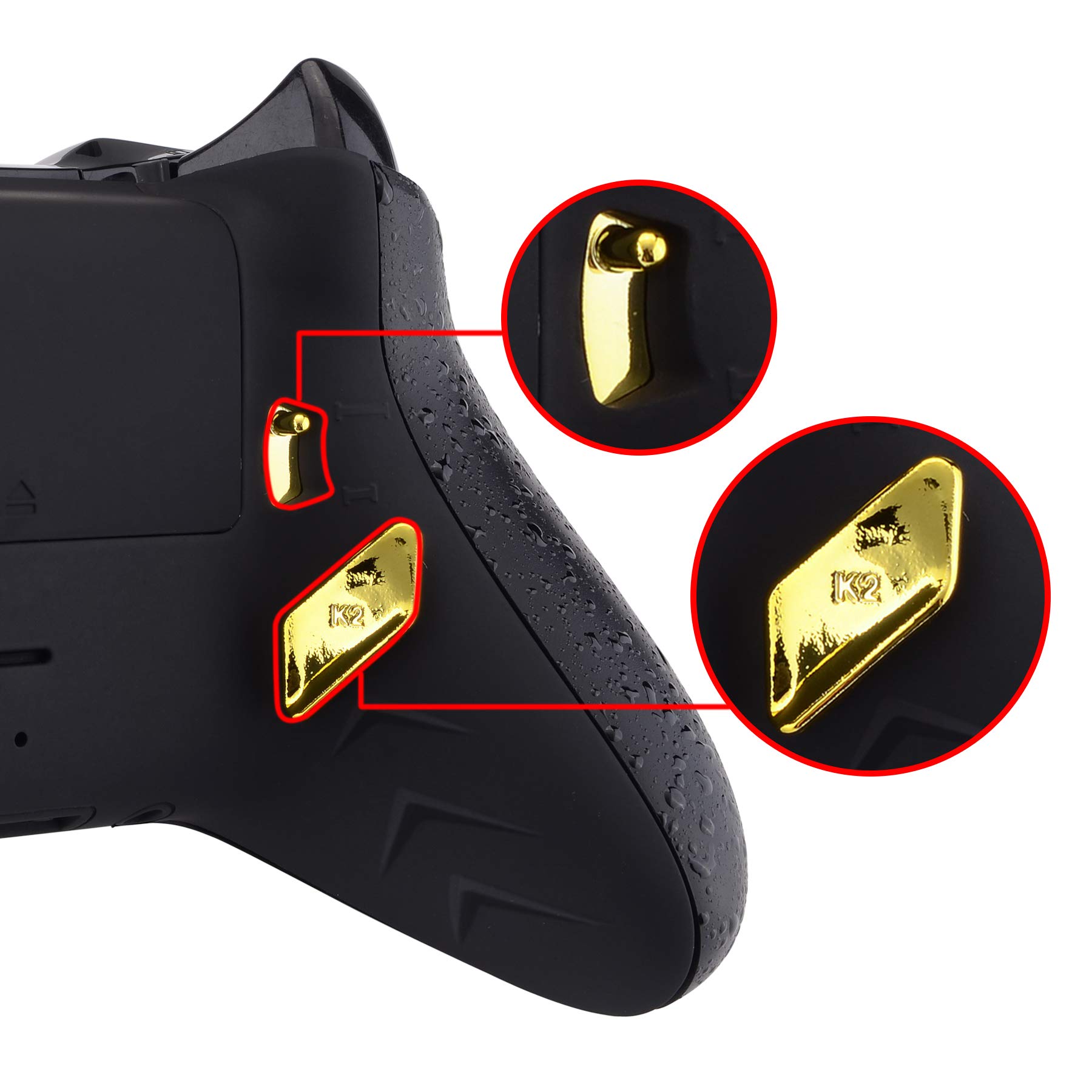 Chrome Gold Glossy Replacement Redesigned Back Buttons HK3 HK4 Trigger Lock K1 K2 Paddles for eXtremeRate Xbox One S X Controller Lofty Remap & Trigger Stop Kit