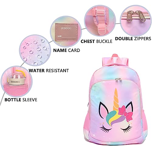 BIBDOO Kids Backpack for Girls with Insulated Lunch Box Toddler School Bag Set (Unicorn)