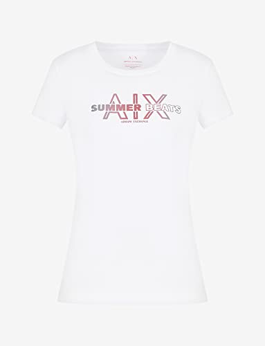 A | X ARMANI EXCHANGE Women's Crew Neck Reg Fit Summer Print T-Shirt, Optic White, Large
