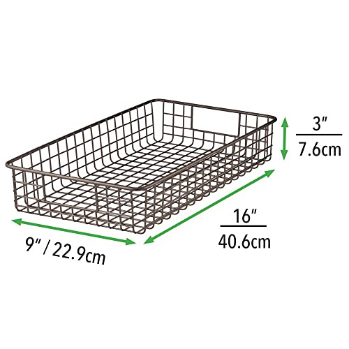 mDesign Metal Wire Bathroom Storage Shallow Bin Basket - Holder Tray for Organizing Cabinets, Shelves, Closets, Countertops - Concerto Collection - Bronze