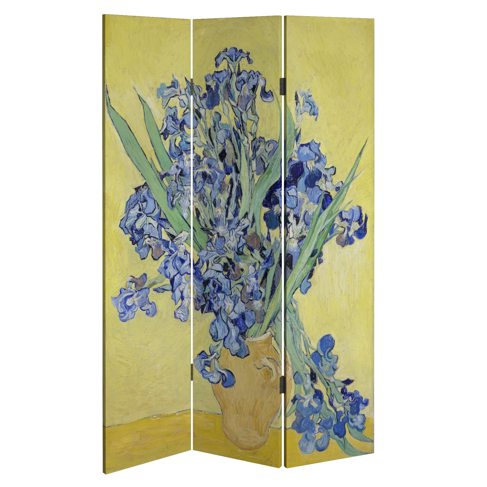 ARSTRIA 3-Panel Folding Room Divider Privacy Screen Van Gogh's Vase with Irises Against a Yellow Background Painting Canvas Foldable Portable Room Separating Divider Partition Freestanding 71'' H