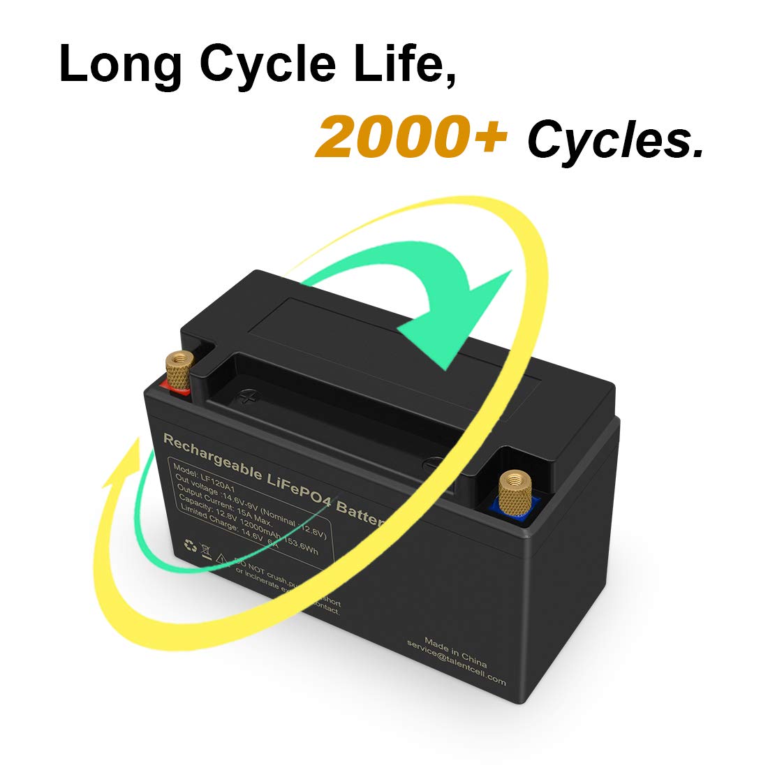 Talentcell 12V LiFePO4 Battery Pack LF120A1, Deep Cycle Rechargeable 153.6Wh 12.8V 12Ah Lithium Iron Phosphate Batteries