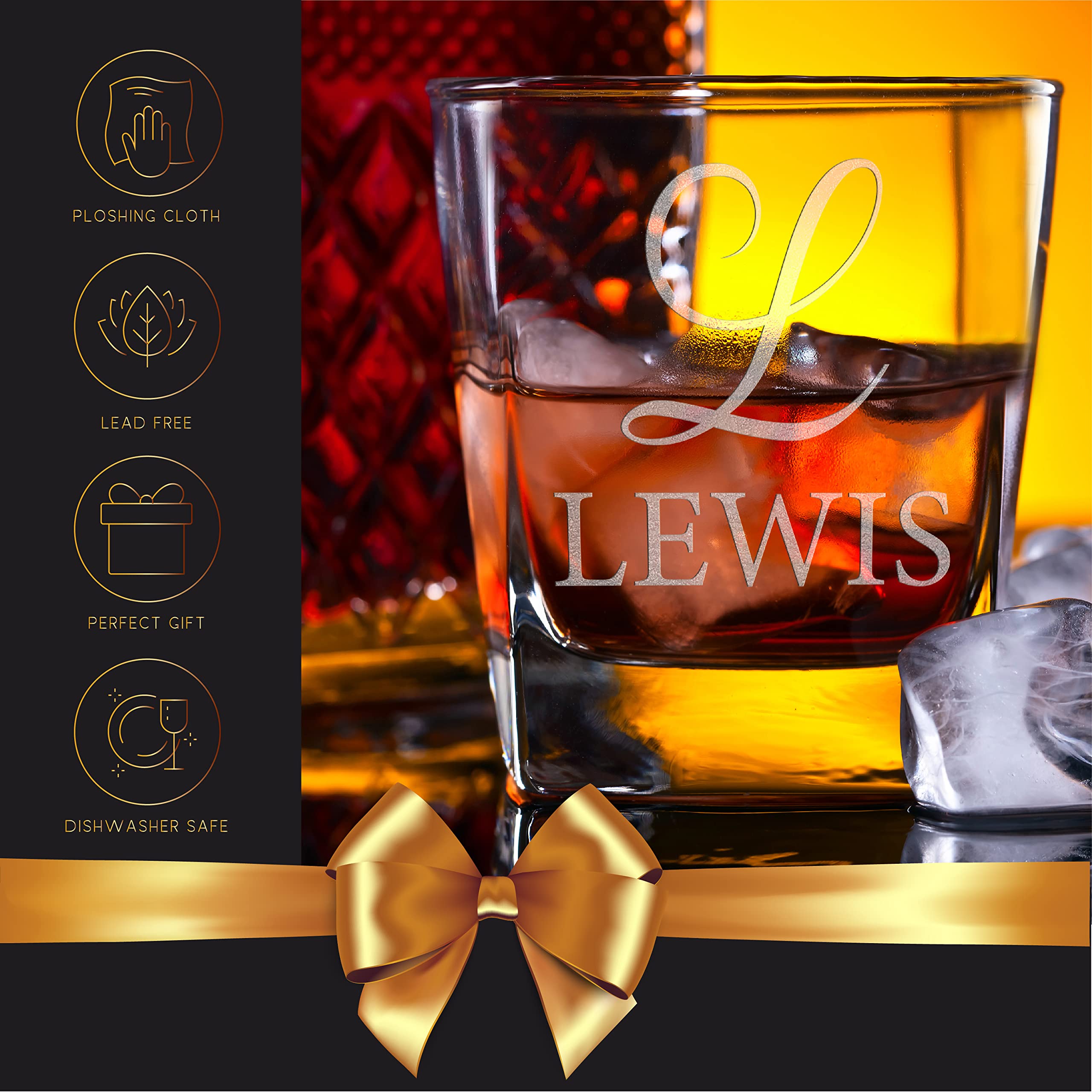 Amazing Items Set of 4 - Whiskey Gifts for Men, Personalized Whiskey Glasses w/Name & Initial - 9 Designs - 9 oz, Limited Edition Monogrammed Rocks Glasses for Whiskey, Dad Gifts