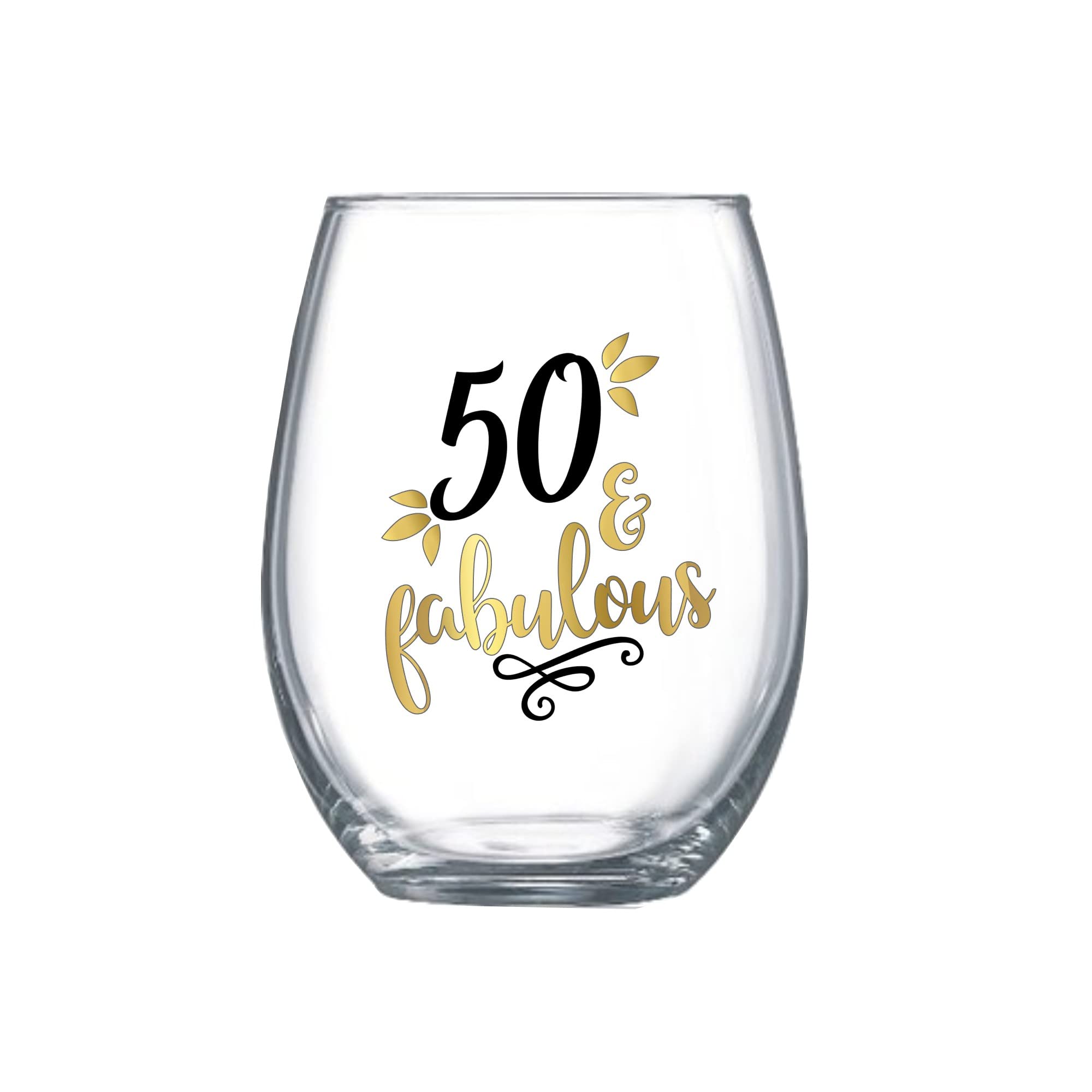 50 and Fabulous Gifts for Women Stemless Wine Glass 50th Birthday Gift for Her 0043