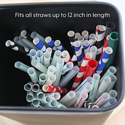 AuldHome Farmhouse Enamelware Straw Holder (Black); Retro Metal Straw Storage Canister