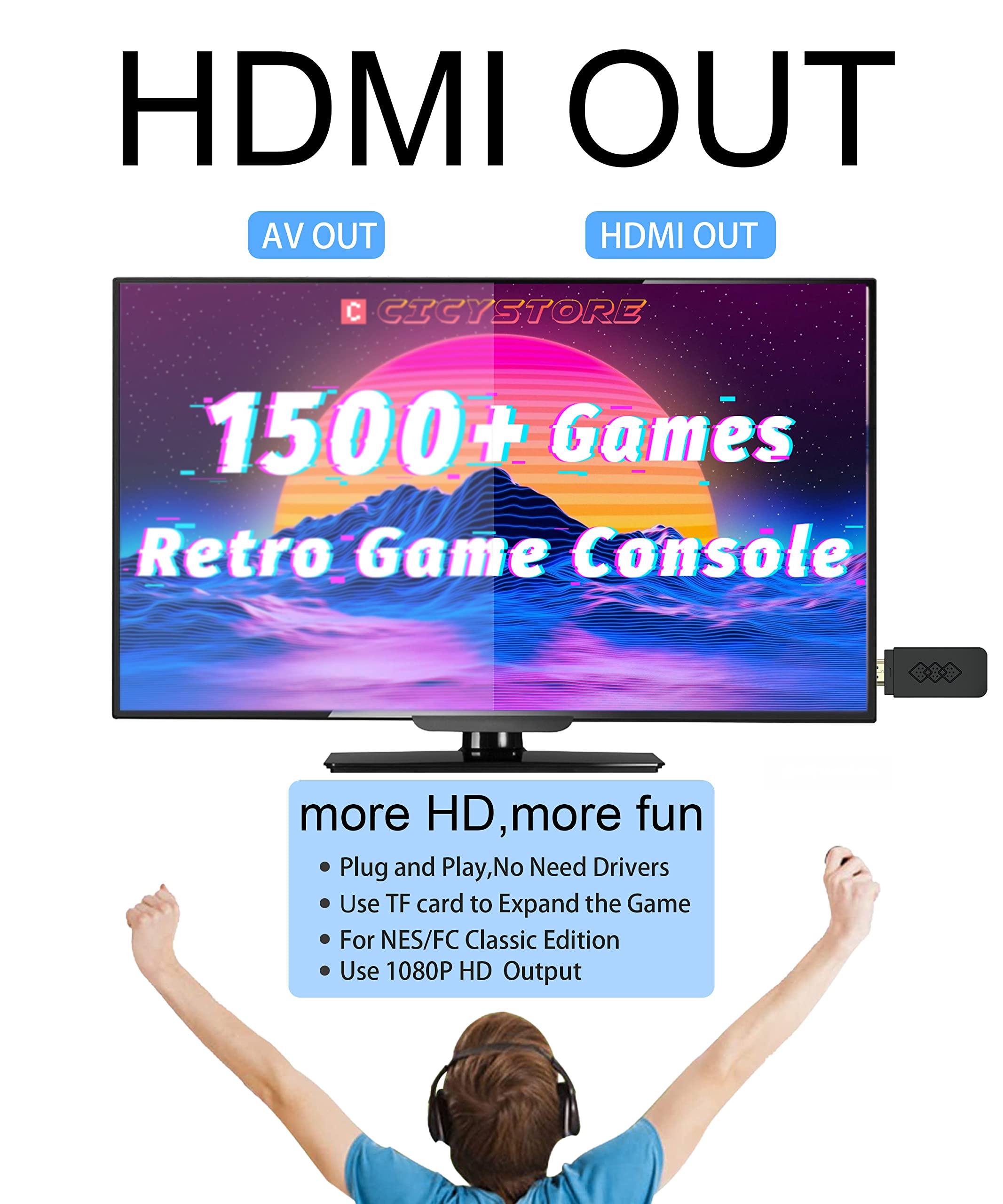 CICYSTORE Retro Game Console with 1500 Retro Video Games, HDMI HD Output NES Retro Game Console, Old Arcade Plug and Play Video Games Console is an Gift Choice for Children and Adults