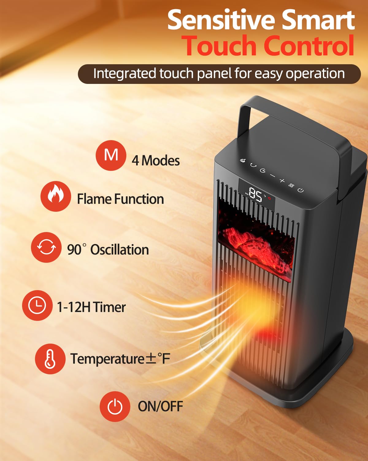 KNKA Space Heater with Thermostat, Electric Space Heaters for Indoor Use, 90° Oscillation, 4 Mode, 12H Timer, 1500W Fast Heating Ceramic Heater for Bedroom, Home, Office - ETL Certified, 13.78"