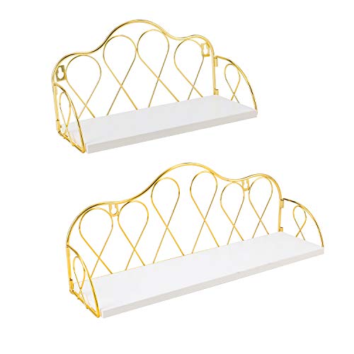 Superbpag Floating Shelves Wall Mounted Set of 2, Bathroom Decor, Wall Shelf for Bedroom, Living Room, Kitchen, Laundry Room Storage, Gold