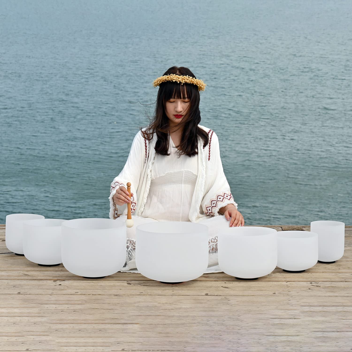 CVNC 432HZ 7-12 Inch Set Of 7 Pcs Frosted Quartz Crystal Singing Bowls With 2 Pcs Carrying Case bag Sound Healing
