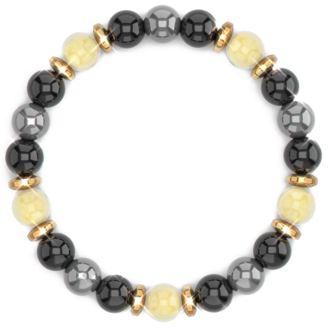 Citrine Crystal Hematite Feng Shui Black Obsidian Wealth Bracelet. Citrine Crystal Beaded Bracelets for Women and Men. 100% Wealth Generator and Lucky Money Attraction, Prosperity, Goals