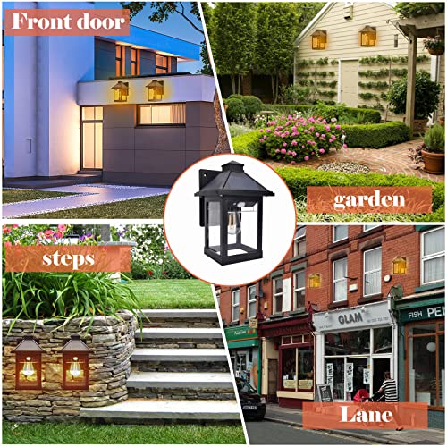 Nodfens 2 Pack Solar Wall Lanterns Outdoor with 3 Modes, Wireless Dusk to Dawn Motion Sensor LED Sconce Lights IP65 Waterproof, Exterior Front Porch Security Lamps Wall Mount Patio Fence Decorative