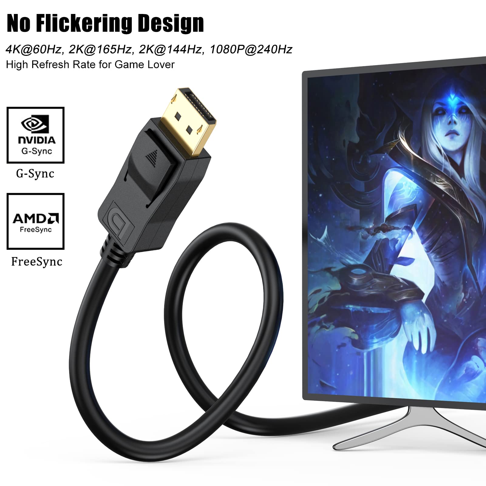 UVOOI 4K DisplayPort Cable 35 Feet, DisplayPort to DisplayPort Cable 35FT Support 4K@60Hz 2K@60Hz, 1080P@165Hz@144Hz (DP to DP Cable)