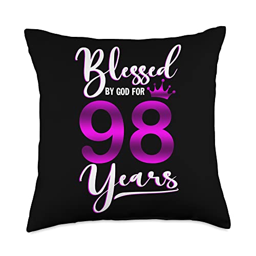 Blessed by God 98th Men Women Vintage Birthday Tee Vintage Blessed by God for 98 Years Old Happy 98th Birthday Throw Pillow, 18x18, Multicolor