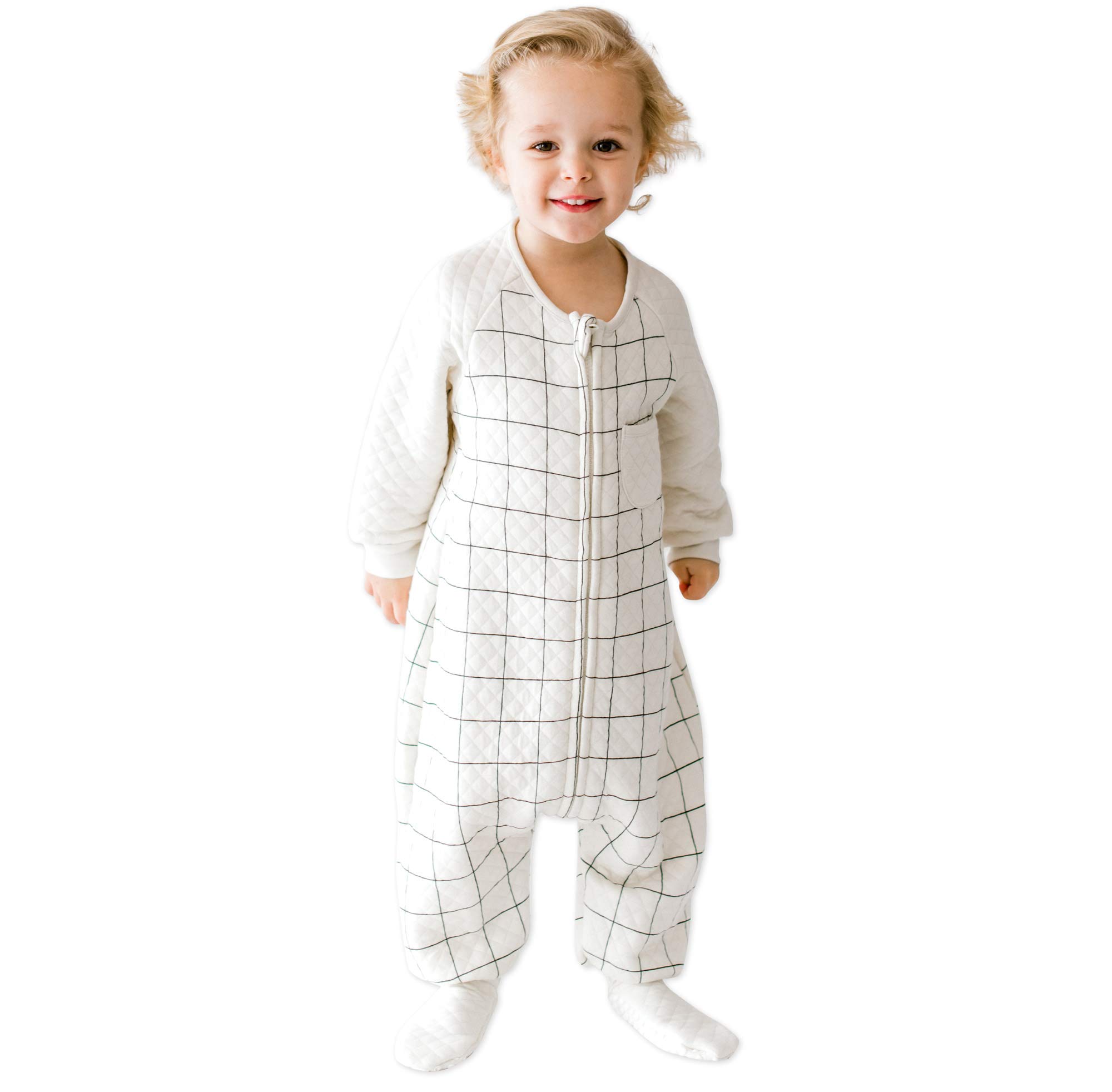 Tealbee Dreamsie: Toddler Sleep Sack with Long Sleeves and Footies 2T-3T - 0.8 TOG Summer Baby Wearable Blanket for Walkers - Rayon made from Bamboo, Organic Cotton Sleep Bag Feet Cover - Checkered