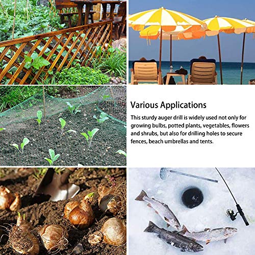 Auger Drill Bit - Garden Plant Flower Bulb Auger, 4" x 12" Easy Planter Garden Auger - Seedlings & Bedding Plant, Umbrella Hole Digger Solid Shaft Auger, Post Hole Digger for 3/8” Hex Drive Drill