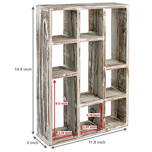 MyGift Rustic Shadow Box, 9-Compartment Torched Wooden Freestanding & Wall Mountable Knickknack Display Shelf, Curio Shelves