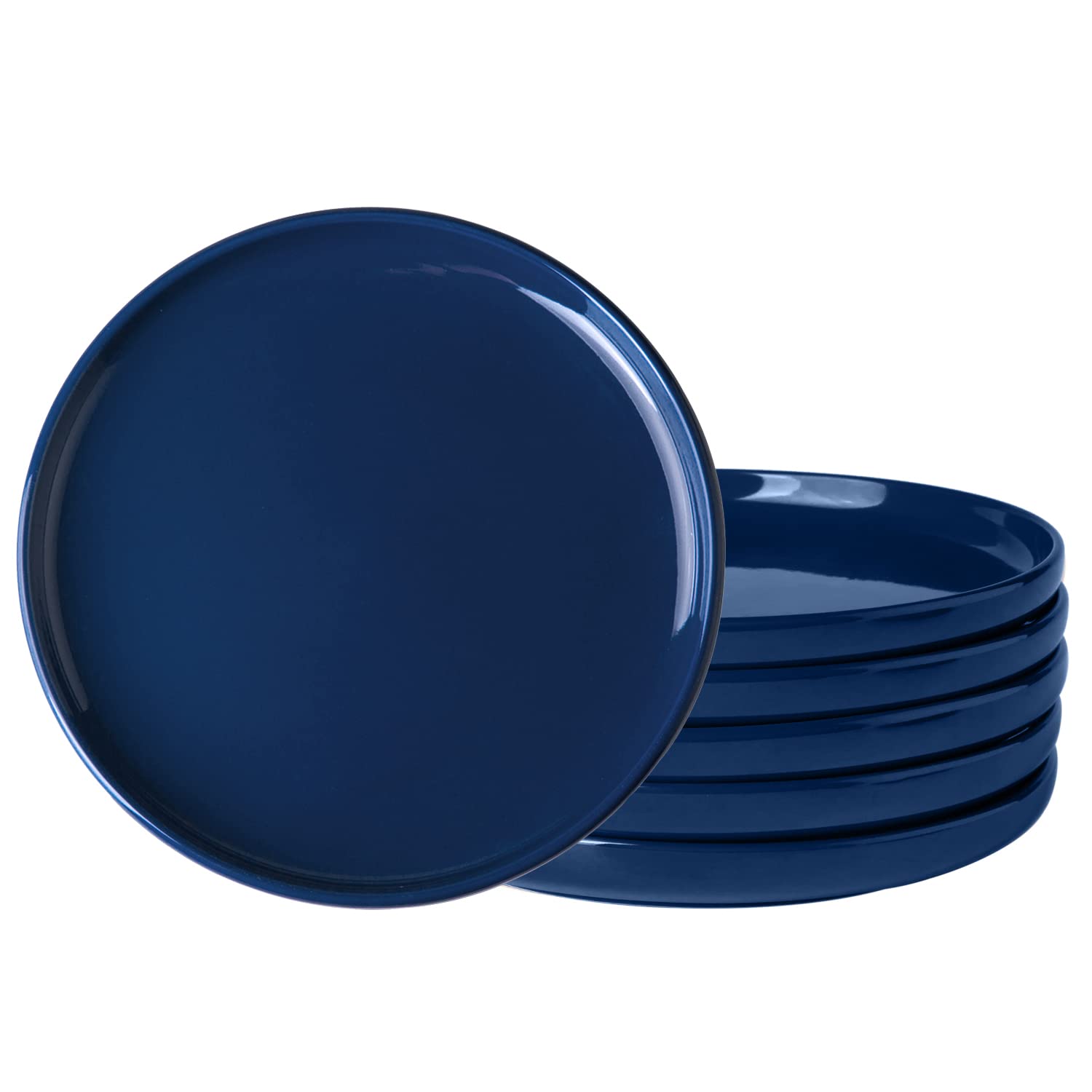 AmorArc Ceramic Plates Set of 6, 8.0 Inch Round Stoneware Salad Plates Use for Dessert, Salad, Appetizer etc,Microwave and Dishwasher Safe, Scratch Resistant Small Deep Dinner Plates-BLUE