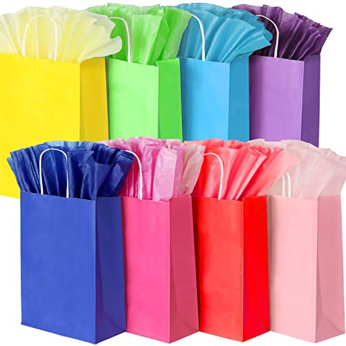 BLEWINDZ 32Pack Gift Bags with 32 Tissue Paper, 8Colors Party Bags with Handles, 10.6" Medium Size Rainbow Goodie Bags for Wedding, Birthday, Party Supplies