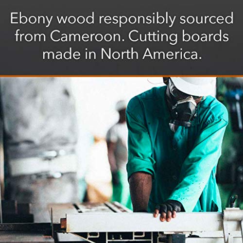 Stella Falone Reversible Wood Cutting Board Made of Solid West African Crelicam Ebony Wood β 11.4'' x 11.4'' x 1.6'', Heavy-Duty, Premium Serving Board w/Carved Grip Edge β Includes Conditioning Oil