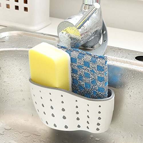 MOTZU Kitchen Sink Shelf Hanging Sponge Drainboard Storage Baskets,Adjustable Snap Sink Faucet Housing Cradle Kitchen Shelving Rack Drain Sponges(Beige)