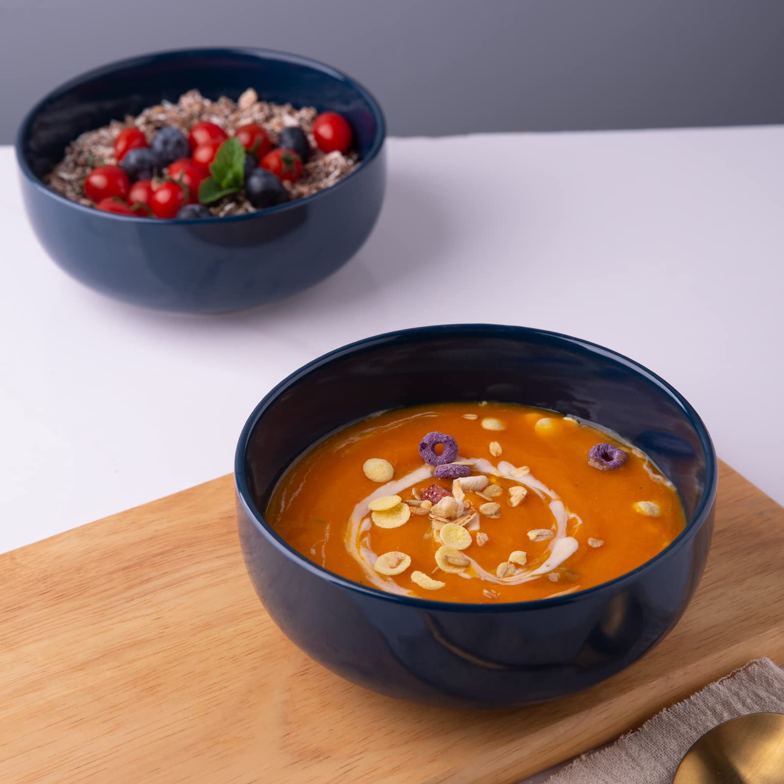 AmorArc Stoneware Cereal Bowls Set for kitchen, 22oz Ceramic Soup Bowls Set of 4 for soup cereal snacks meal, Microwave&Dishwasher Safe, Navy Blue