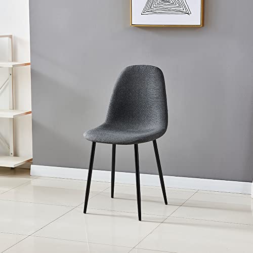 IDS Home Dining Room Chair for Kitchen, Mid Century Modern Accent Armless Side Fabric Chair, Upholstered Cover with Metal Legs Set of 4/6 (Set of 4, Grey)
