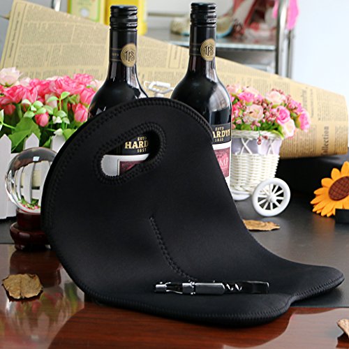 Hipiwe Wine Carrier Tote Bag Two Bottle Insulated Neoprene Wine/Water Bottle Holder for Travel with Secure Carry Handle (Blake+ Purple)