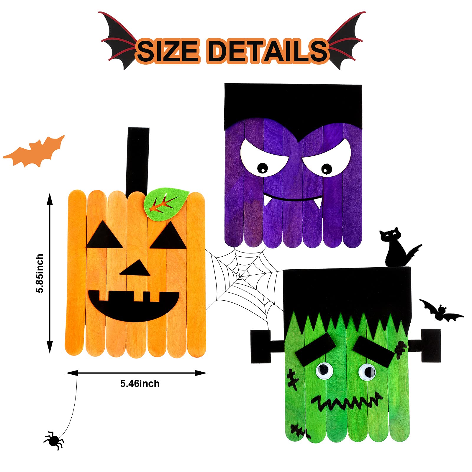 Zhanmai 10 Pack Halloween Crafts Kits for Kids Pumpkin Devil Arts Kits DIY Colorful Craft Sticks Ice Lolly for Halloween Party Supplies