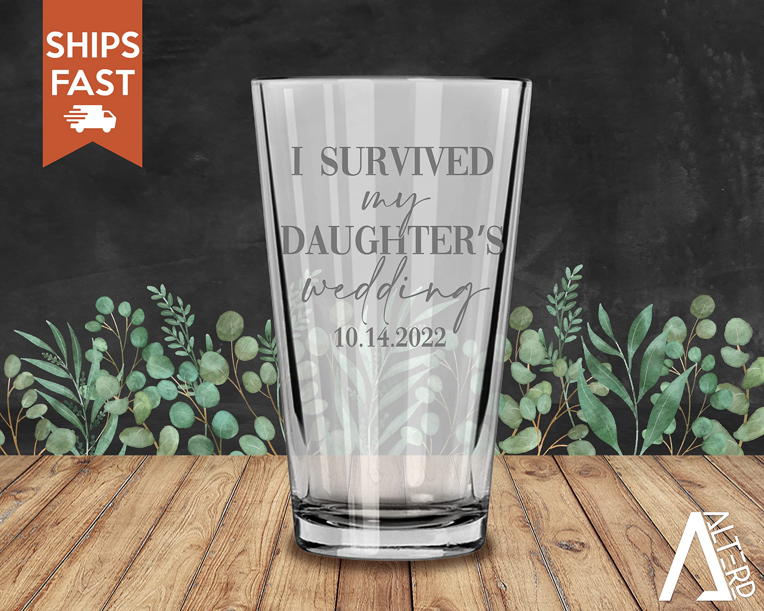 Alterd Industries - Personalized I survived My daughter's Wedding engraved glass, Father of the Bride gift, Mother of the Bride Gift, (21oz Stemless Wine)