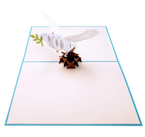 iGifts And Cards Inspirational White Dove with Olive Branch 3D Pop Up Greeting Card - Religious Sympathy Card, Condolences Card, Congratulations Ordination Gift, Beautiful Priest Appreciation Present
