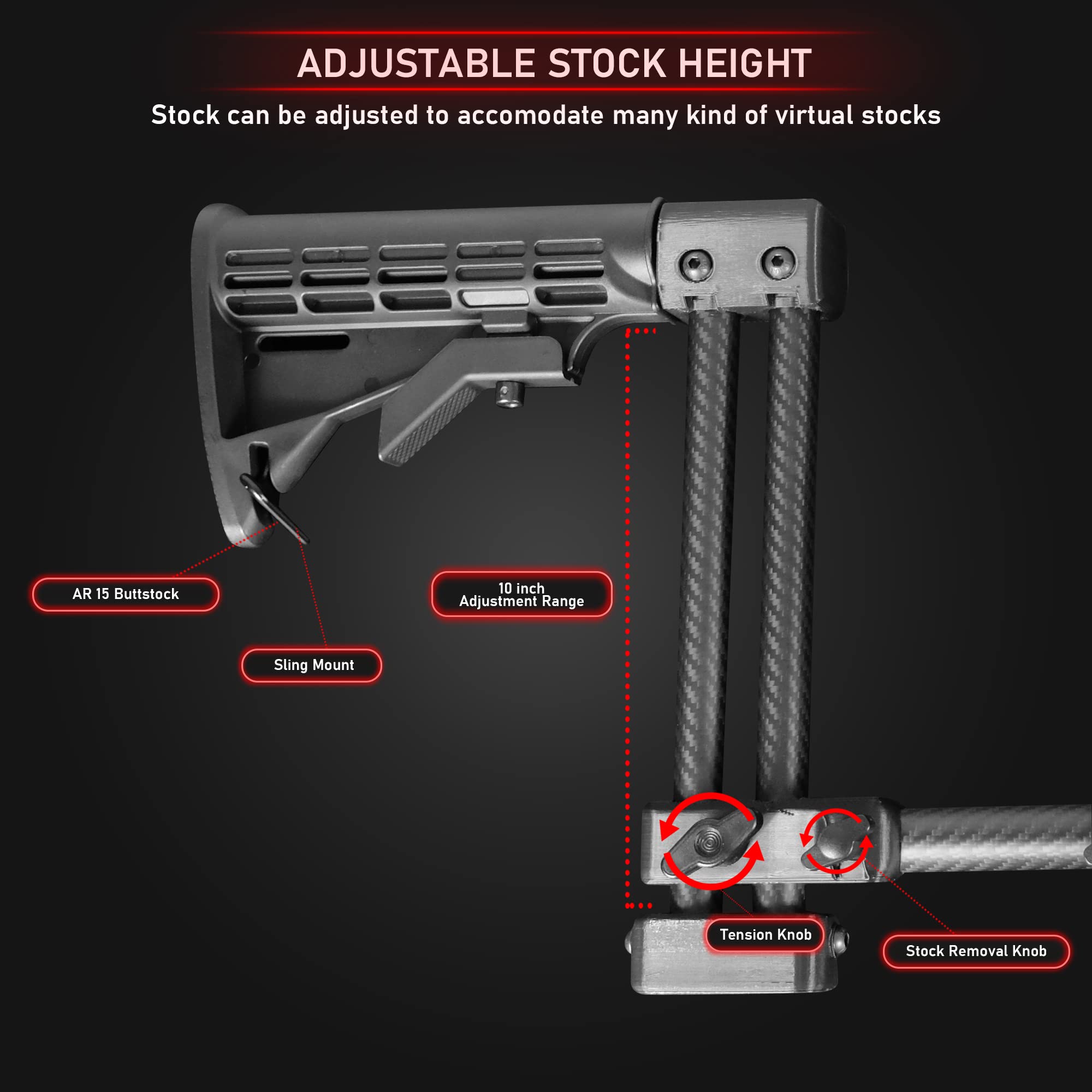 DeadEyeVR Annihilator 2 - VR Magnetic Carbon Fiber Rifle Adapter Stock Controller Attachment Accessory for Virtual Reality (Oculus / G2 - Sling - AR15)