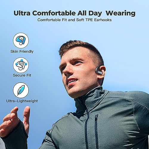 BlitzMax Open Ear Headphones Wireless Bluetooth 5.3 with 4 mic, Open Ear Earbuds with Dual 16.2mm Dynamic Drivers, 61H Playtime, Deep Bass Headhones for iPhone, Sports, Running, Walking, Workout