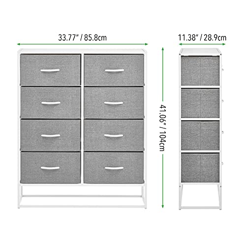 mDesign Wide Modern 8-Drawer Dresser Storage Unit, Sturdy Steel Frame, Wood Top, Easy-Pull Wood Handles/Fabric Bins, Organizer for Bedroom, Hallway, Entryway, Closet, Margo Collection, Gray