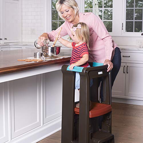 Simplay3 Toddler Tower Childrens Step Stool with Three Adjustable Heights, Kids Kitchen Helper, Made in USA, Espresso Brown