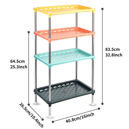 ruishetop 4-Tier Multicolor Plastic Storage Rack Easy Assembly Space Saving for Kitchen,Laundry Room,Bathroom