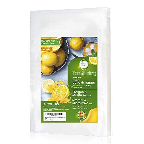 TashiLiving Vacuum Sealer Bags for Food 6x10 inch - 100 Count,Pint Size Freezer Sous Vide Pre-cut Bags, 4mil BPA-Free