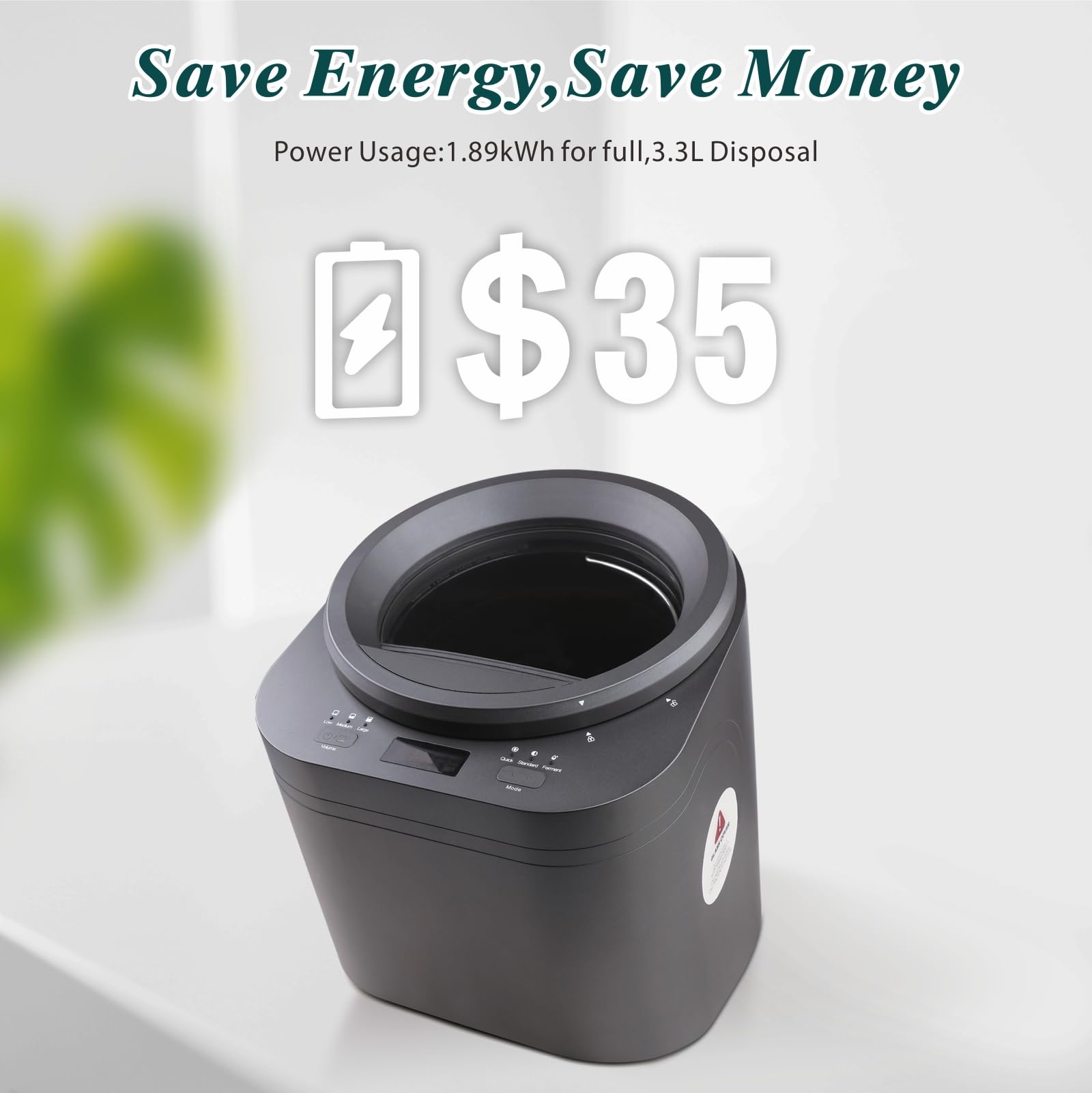 Upgraded Electric Waste Kitchen Composter,NESSGRAIM 2L Capacity Countertop Composter Indoor Odorless with 2 Detachable Carbon Filter, Turn Waste into Natural Fertilizer,Grey