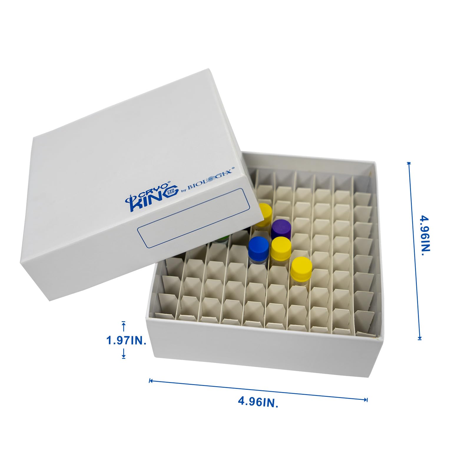 CryoKing 2 Inch Height 100-well Lab Freezer Boxes Superior Cardboard Vial Storage Boxes, White, Case of 100