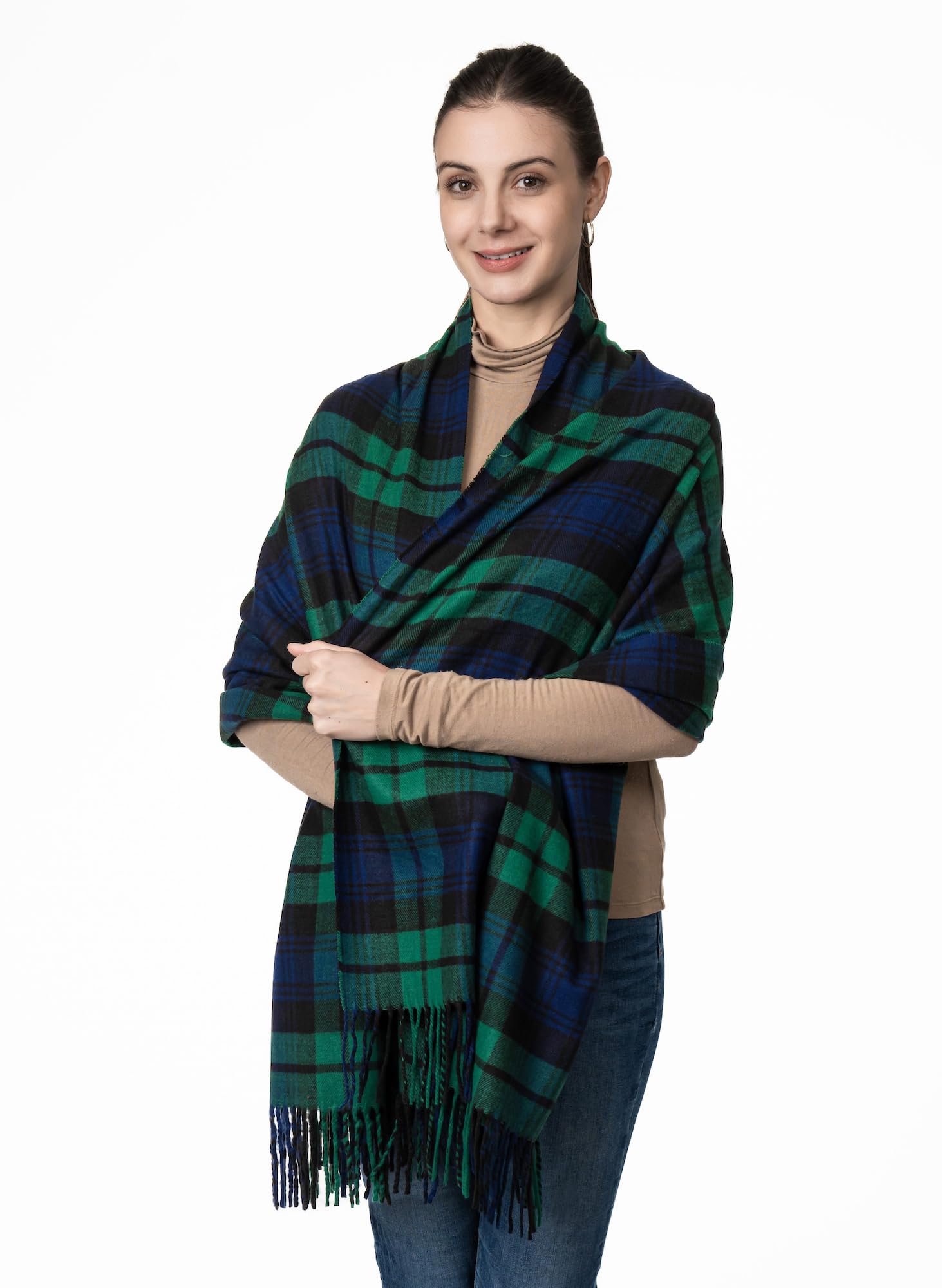 Achillea Oversized Cashmere Feel Scotland Scottish Tartan Plaid Scarf Shawl Wrap Winter Warm 80" x 30" (Black Watch Tartan)