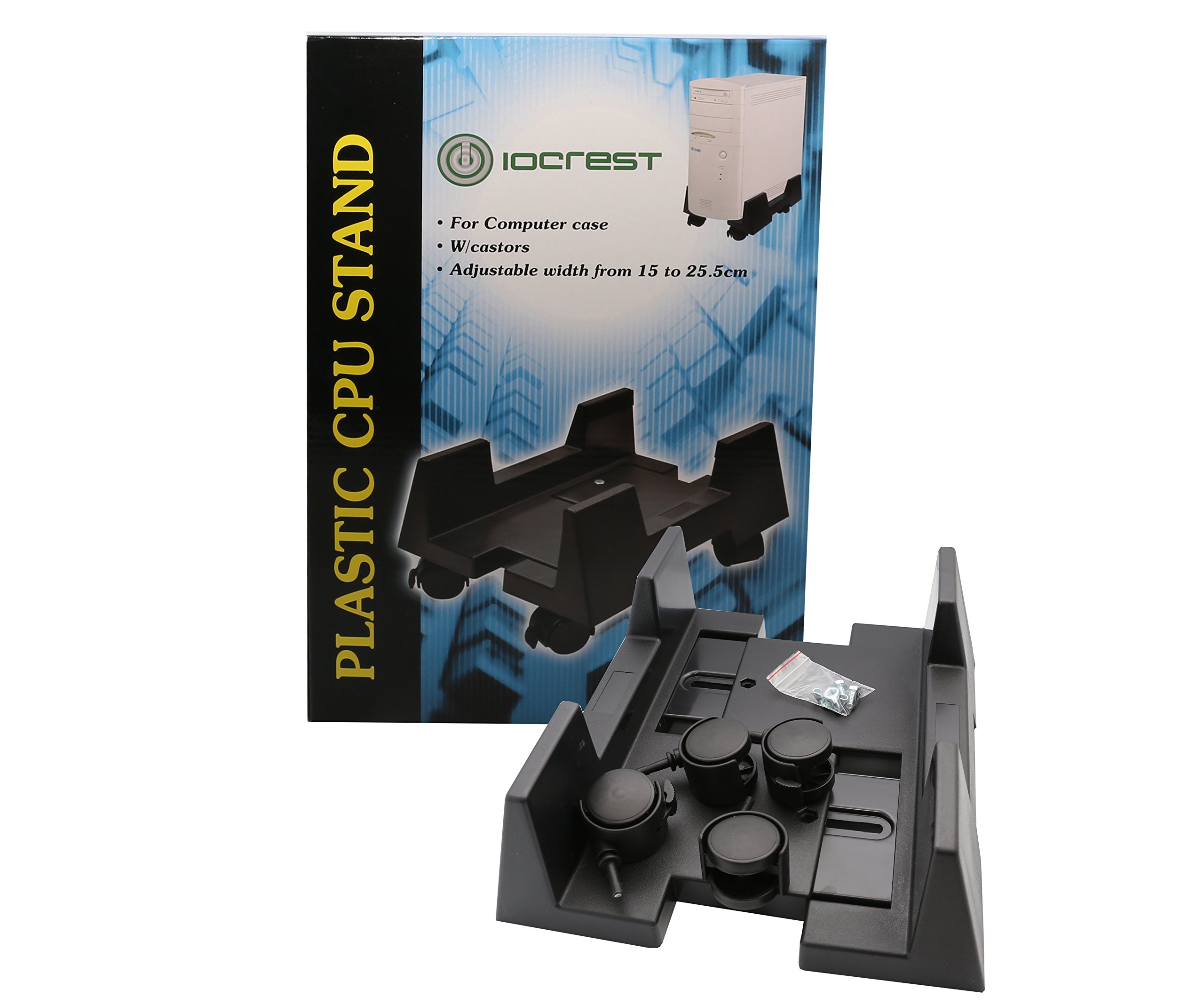 IO CREST Mobile Desktop Tower Computer Floor Stand Rolling Caster Wheels with Support Walls and Adjustable Width from 6" to 10"