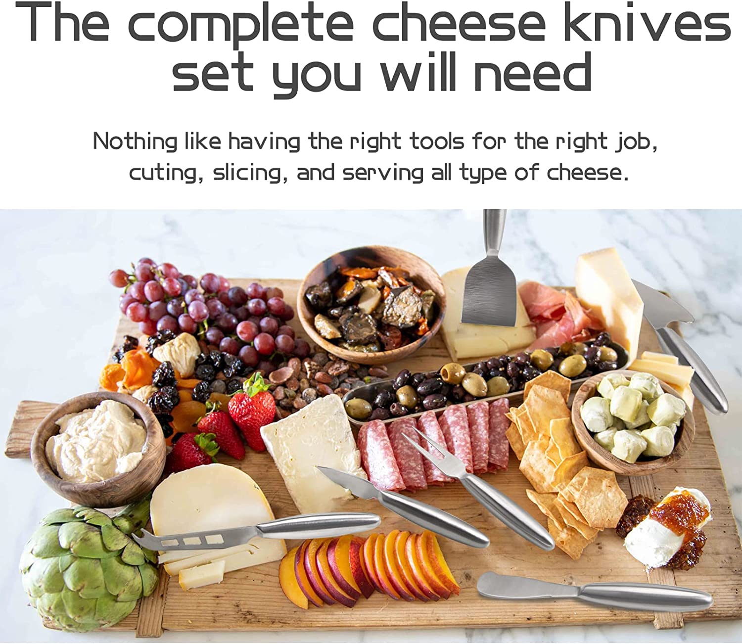 6-Piece Cheese Knife Set, Stainless Steel Cheese Knives for Charcuterie Board for Hard Medium Soft Cheese, Professional Metal Cheese Cutting Knife Cheese Board Accessories with Case Gift Set