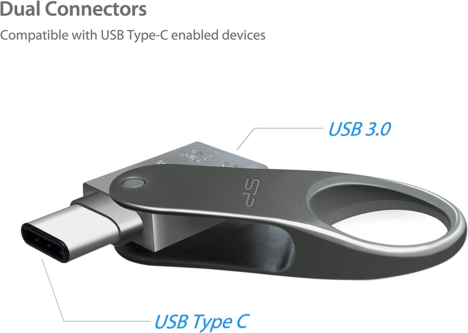 Silicon Power 128GB USB 3.0 / USB 3.1 (Gen1) Flash Drive (METAL) Dual Drive USB Type-C C80 Swivel USB Drive Ready for Smartphone Tablet and New Macbook (SP128GBUC3C80V1S)