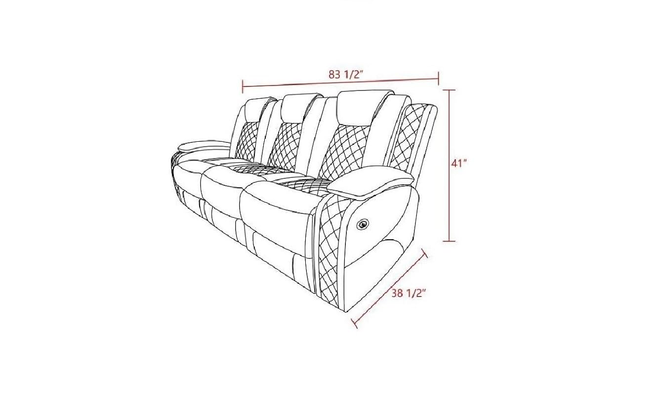 AYCP Air Leather Power Recliner Sectional with LED Lights, Reader Lights, Storage Consoles, Cup Holders, USB Charging Port (Sectional Set), Black
