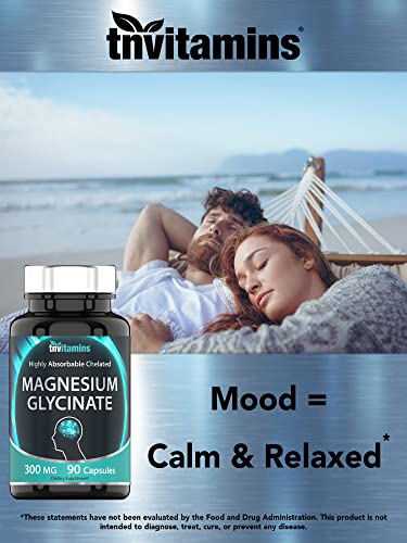 Chelated Magnesium Glycinate Capsules (300 MG x 90 Count) for Women & Men | AKA Magnesium Bisglycinate | Highly Absorbable | Calm, Sleep, Muscle, Nerve, & Stress Support* | by TNVitamins