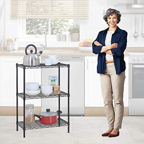 Storage Shelves Metal Wire Shelving Unit NSF Heavy Duty 3-Tier Height Adjustable Utility Steel Garage Shelving with Leveling Feet 23" L x 13" W x 30" H Sturdy Shelf Organizer Rack for Kitchen, Office